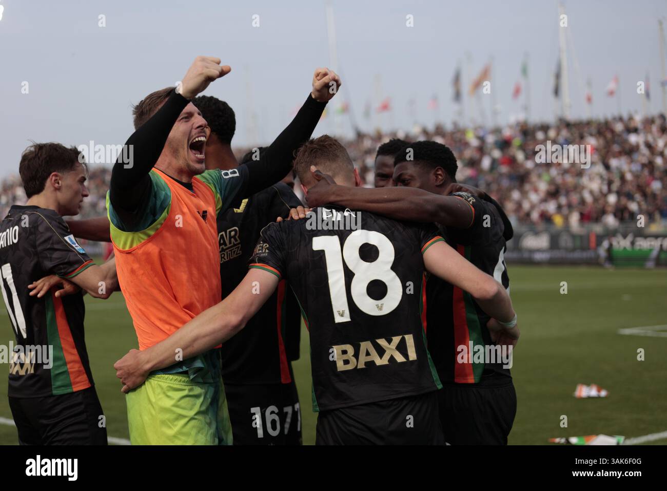 Venice, Italy. 12th Apr, 2025. Venezia's DANIEL FILA celebrates after ...