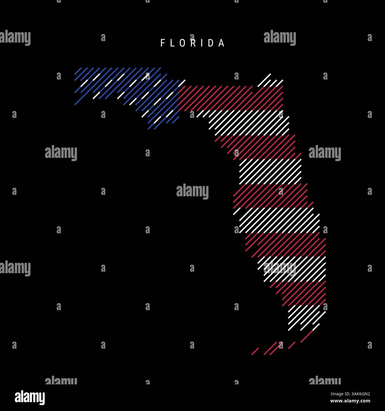 Florida US state hatched silhouette map of slanted parallel lines ...