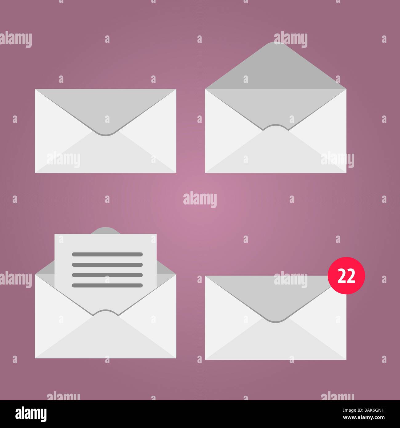 Set of vector envelopes open and closed envelope with paper card in ...