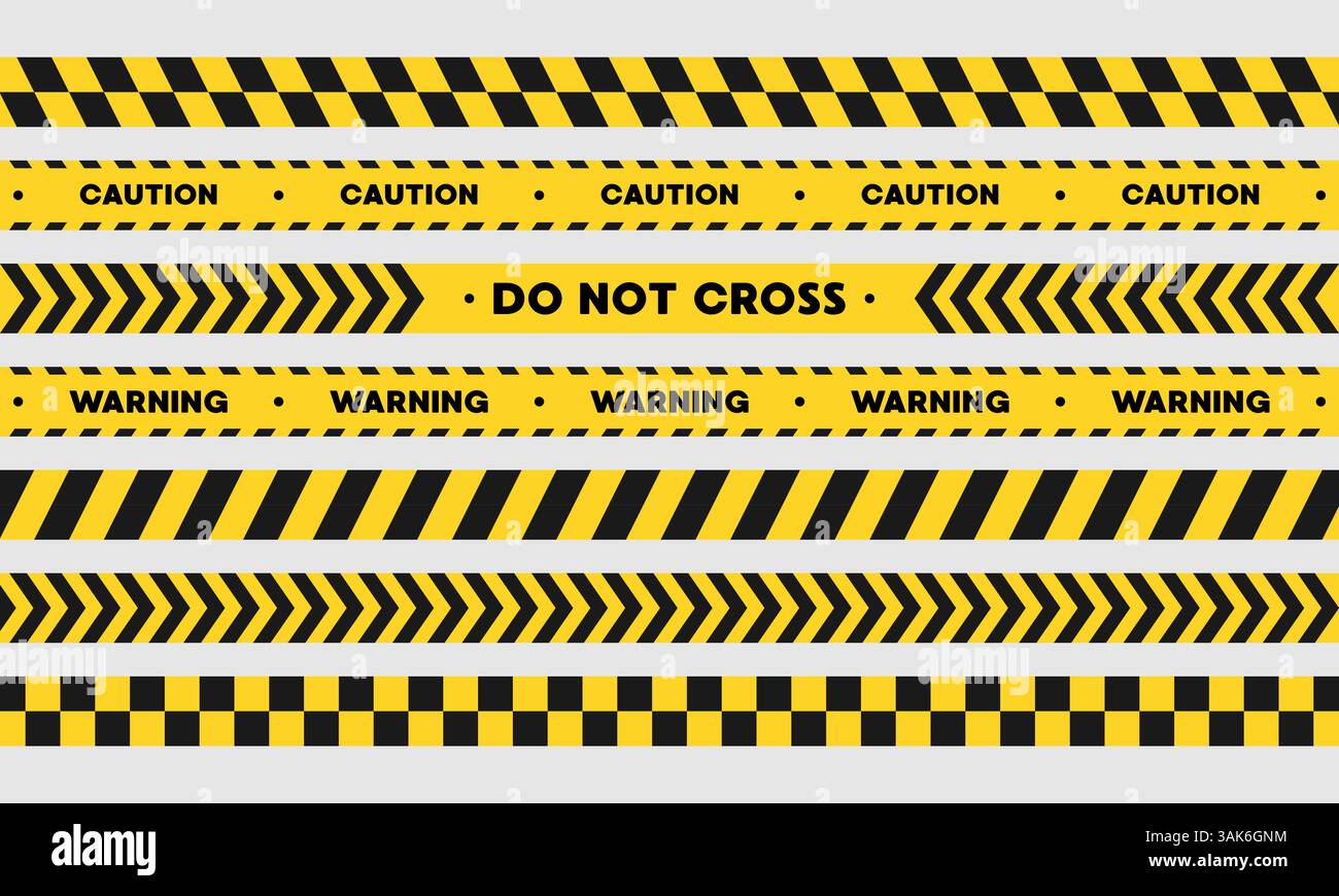 Set of yellow with black warning tapes isolated on white background ...