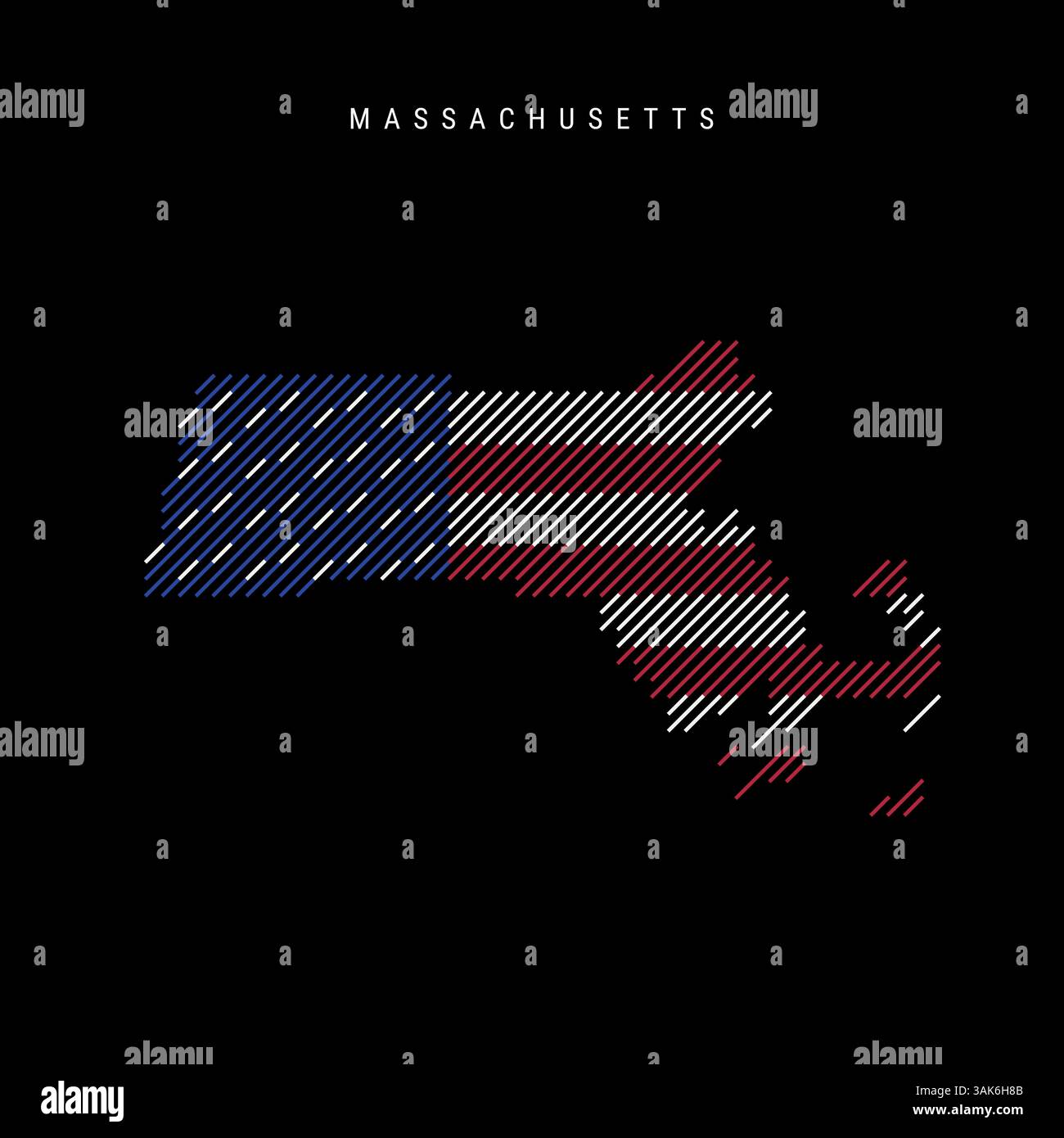 Massachusetts US state hatched silhouette map of slanted parallel lines ...