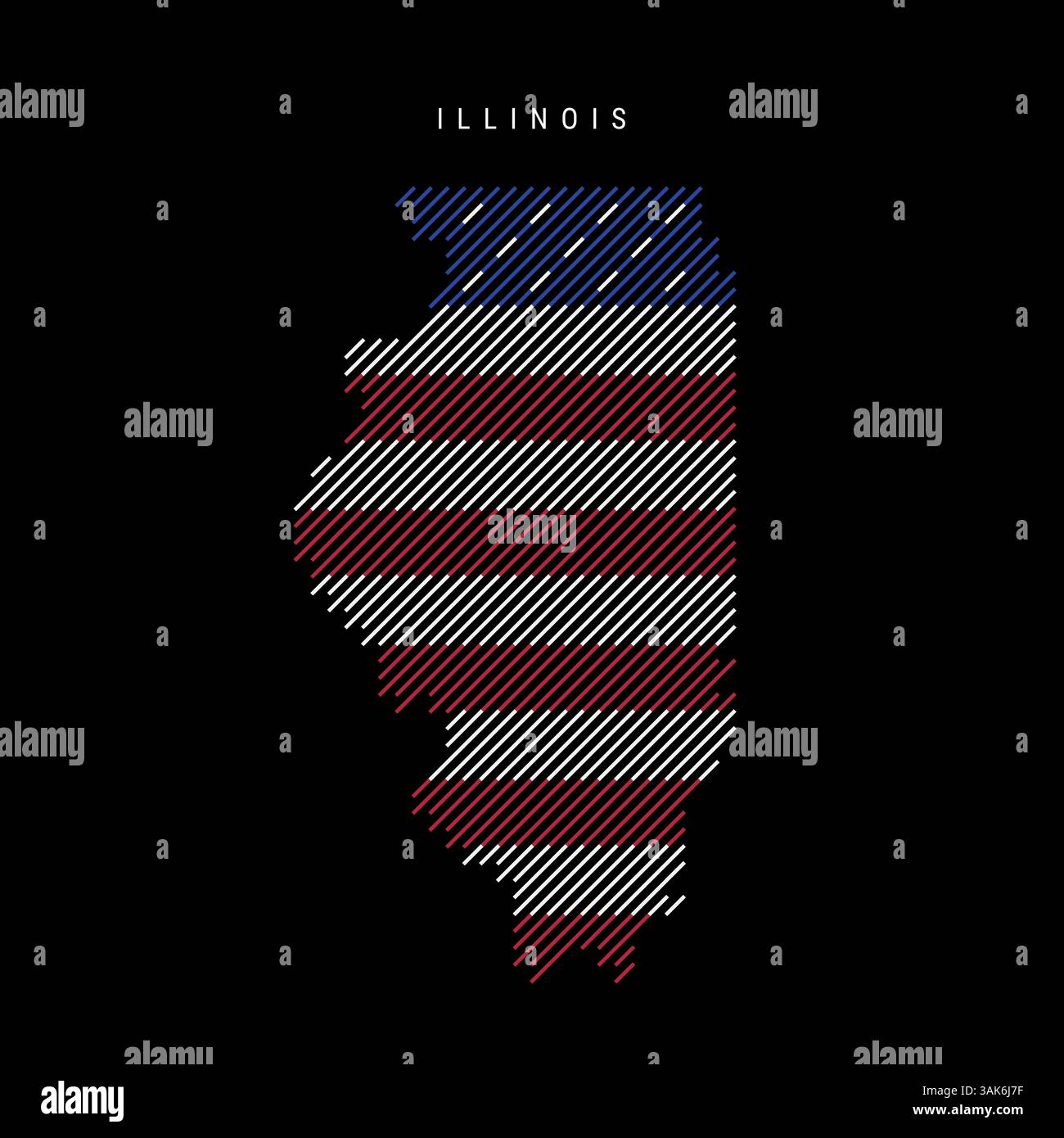 Illinois US state hatched silhouette map of slanted parallel lines ...