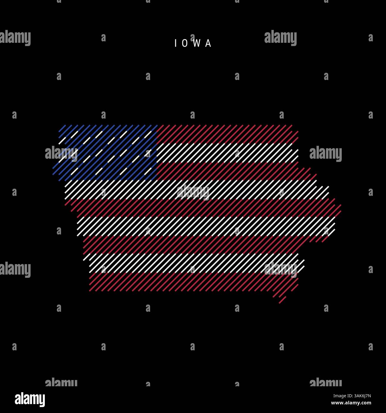 Iowa US state hatched silhouette map of slanted parallel lines pattern ...