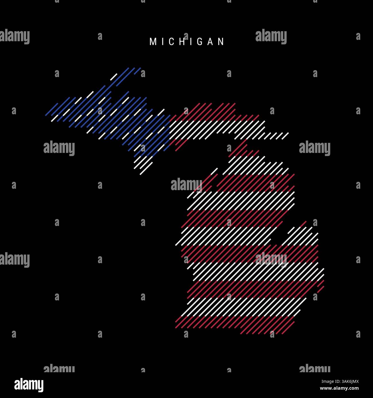 Michigan US state hatched silhouette map of slanted parallel lines ...