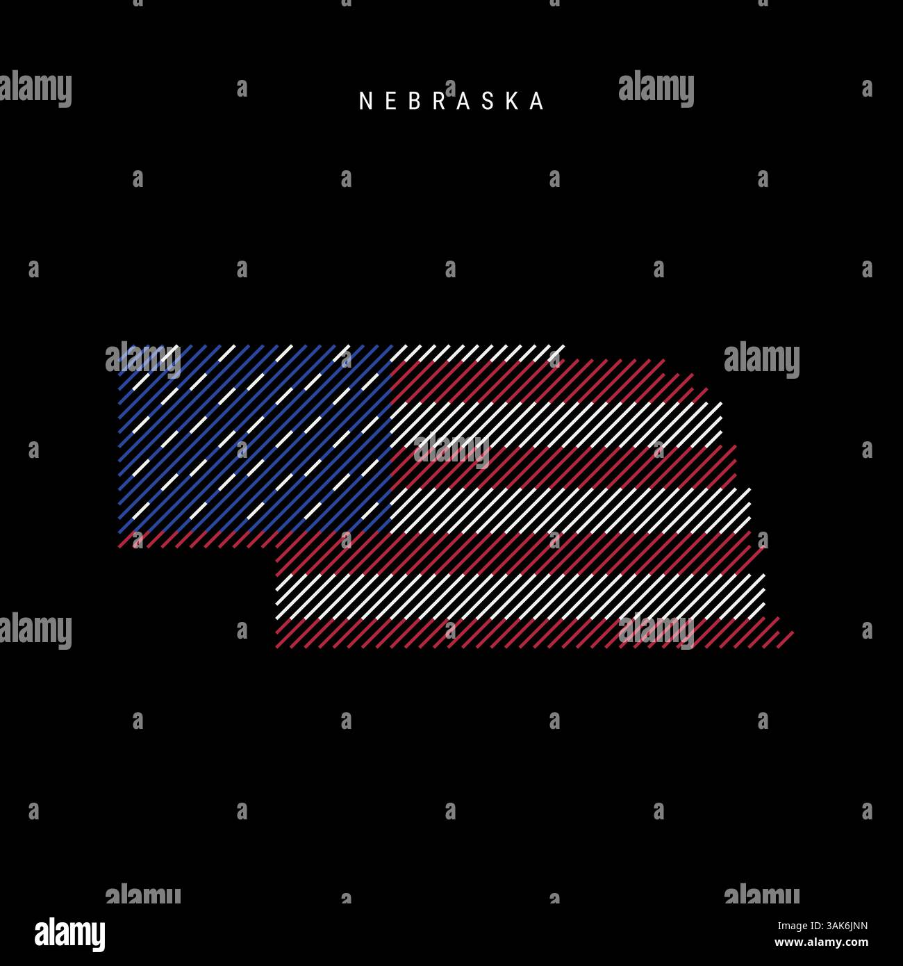 Nebraska US state hatched silhouette map of slanted parallel lines ...
