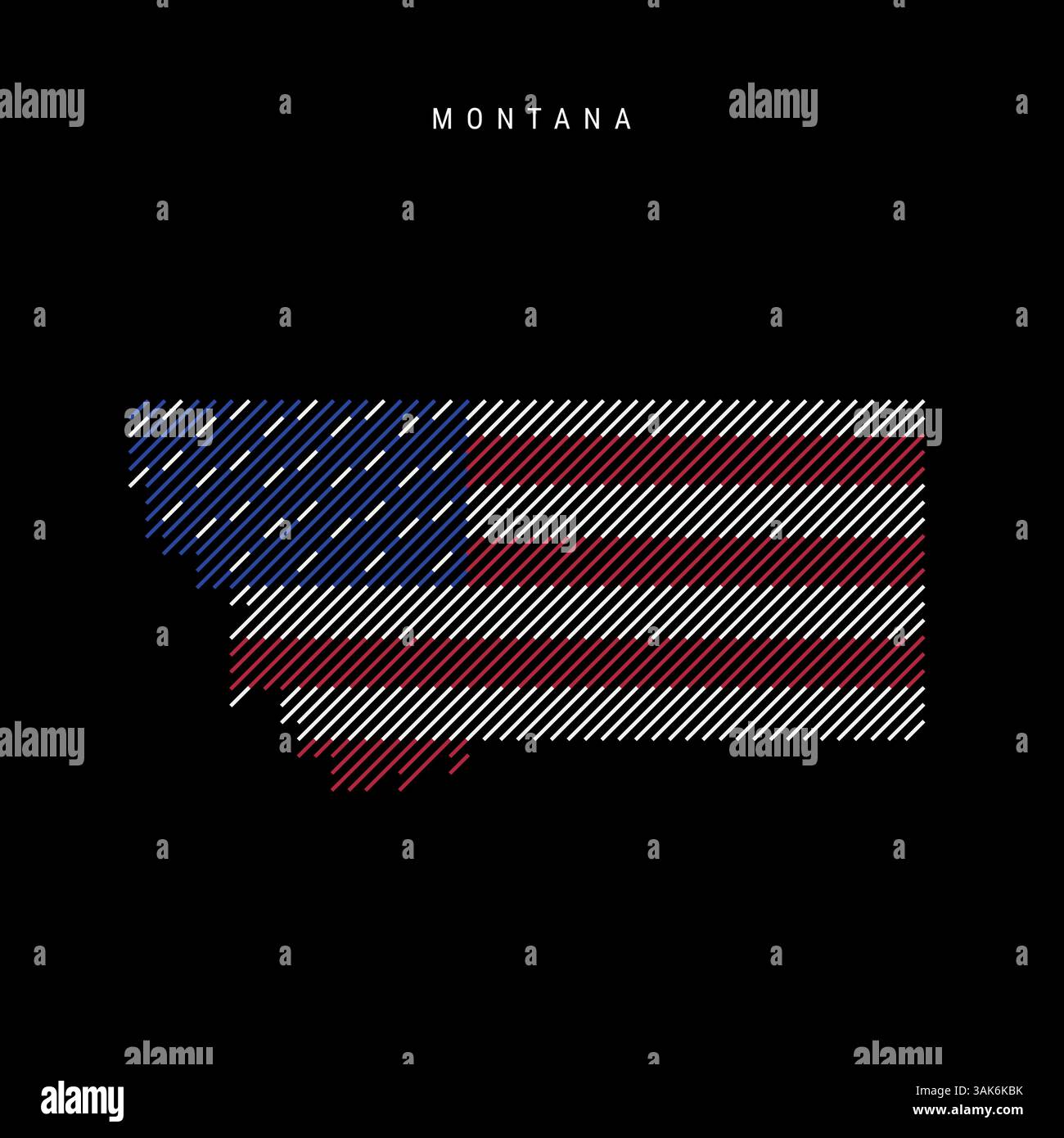 Montana US state hatched silhouette map of slanted parallel lines ...