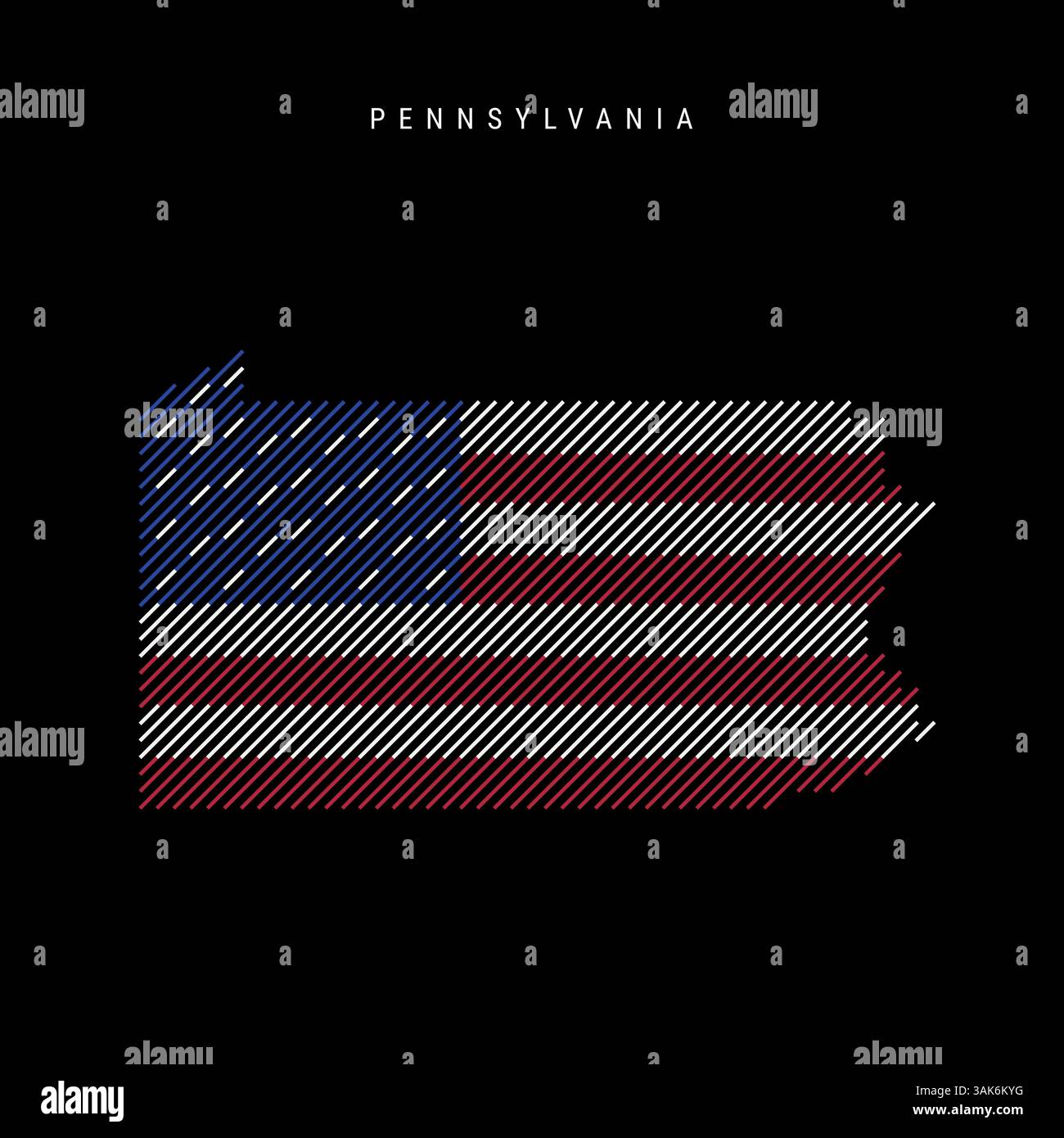 Pennsylvania US state hatched silhouette map of slanted parallel lines ...