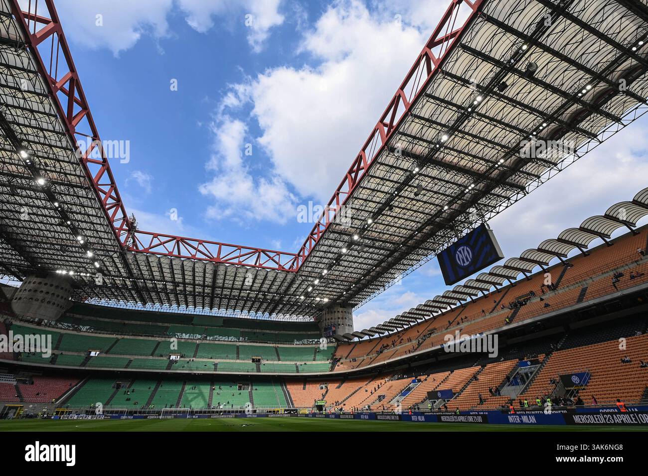 Milan, Italy. 12th Apr, 2025. A general inside view of San Siro Stadium ...