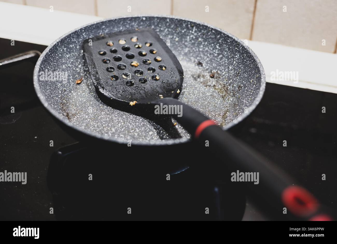 Unwashed frying pan after cooking Stock Photo - Alamy