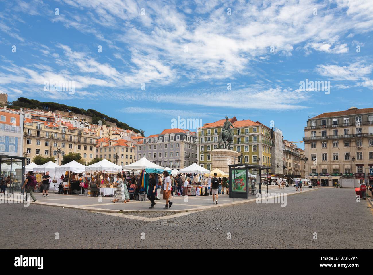 Lisbon, Portugal - July 14 2024: Praça da Figueira in Lisbon, as locals ...