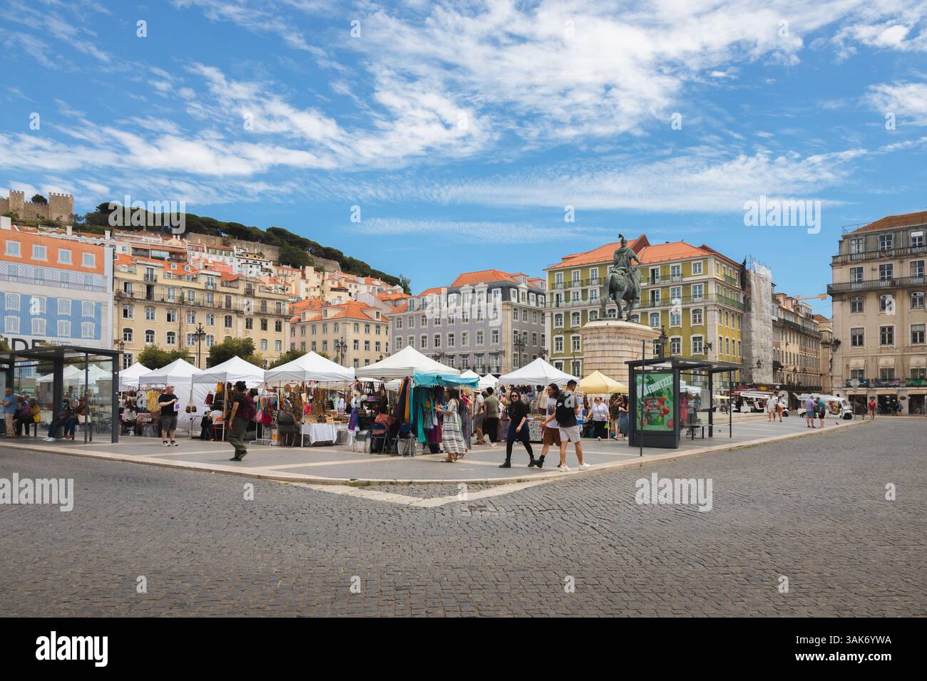 Lisbon, Portugal - July 14 2024: Praça da Figueira in Lisbon, as locals ...