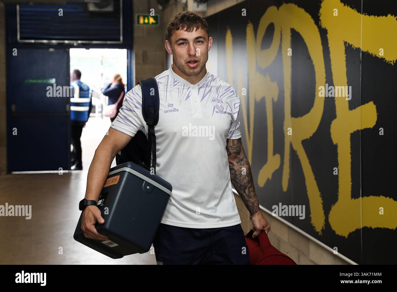 Warrington, UK. 12th Apr, 2025. Sam Powell of Warrington Wolves arrives ...