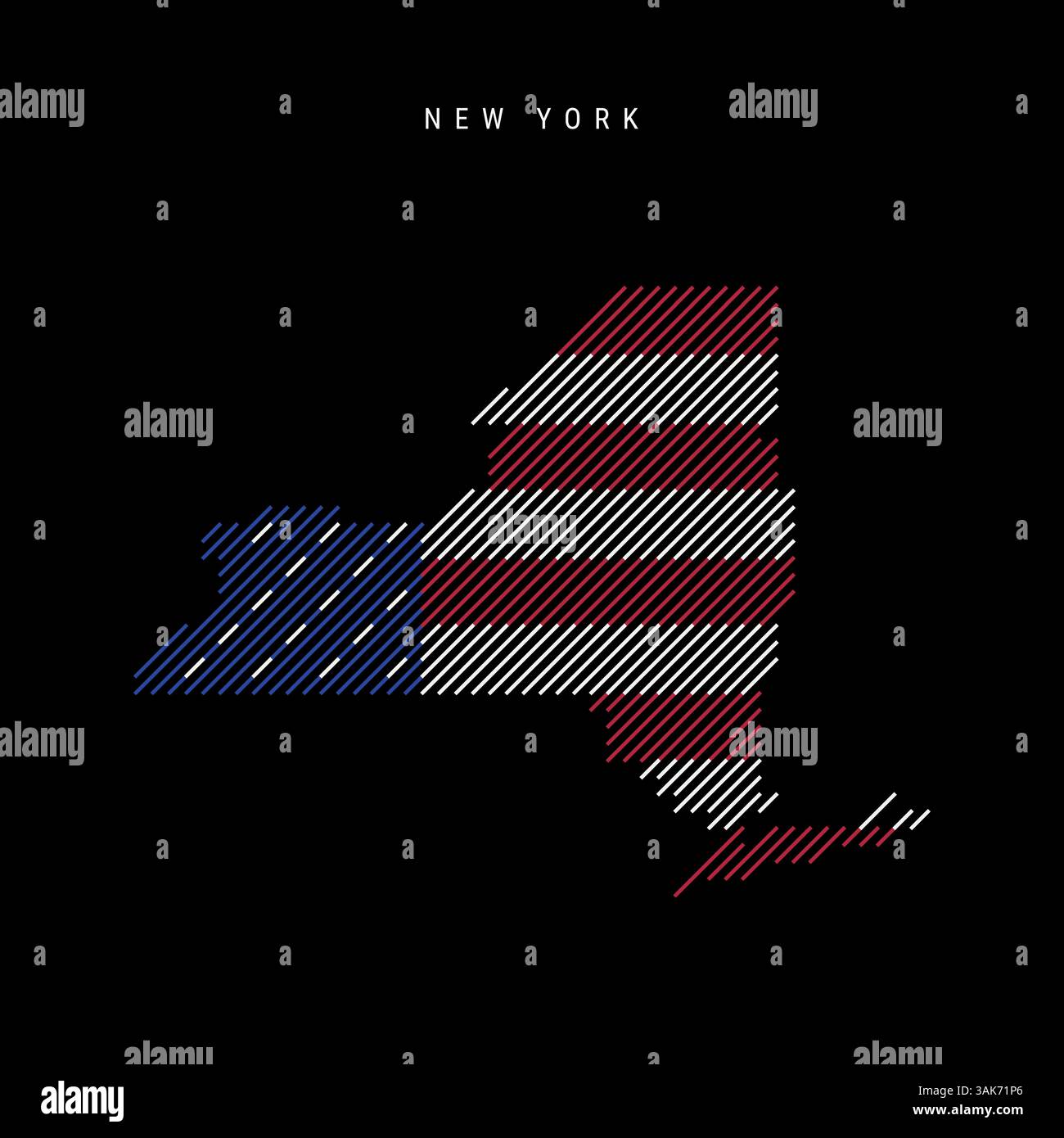 New York US state hatched silhouette map of slanted parallel lines ...