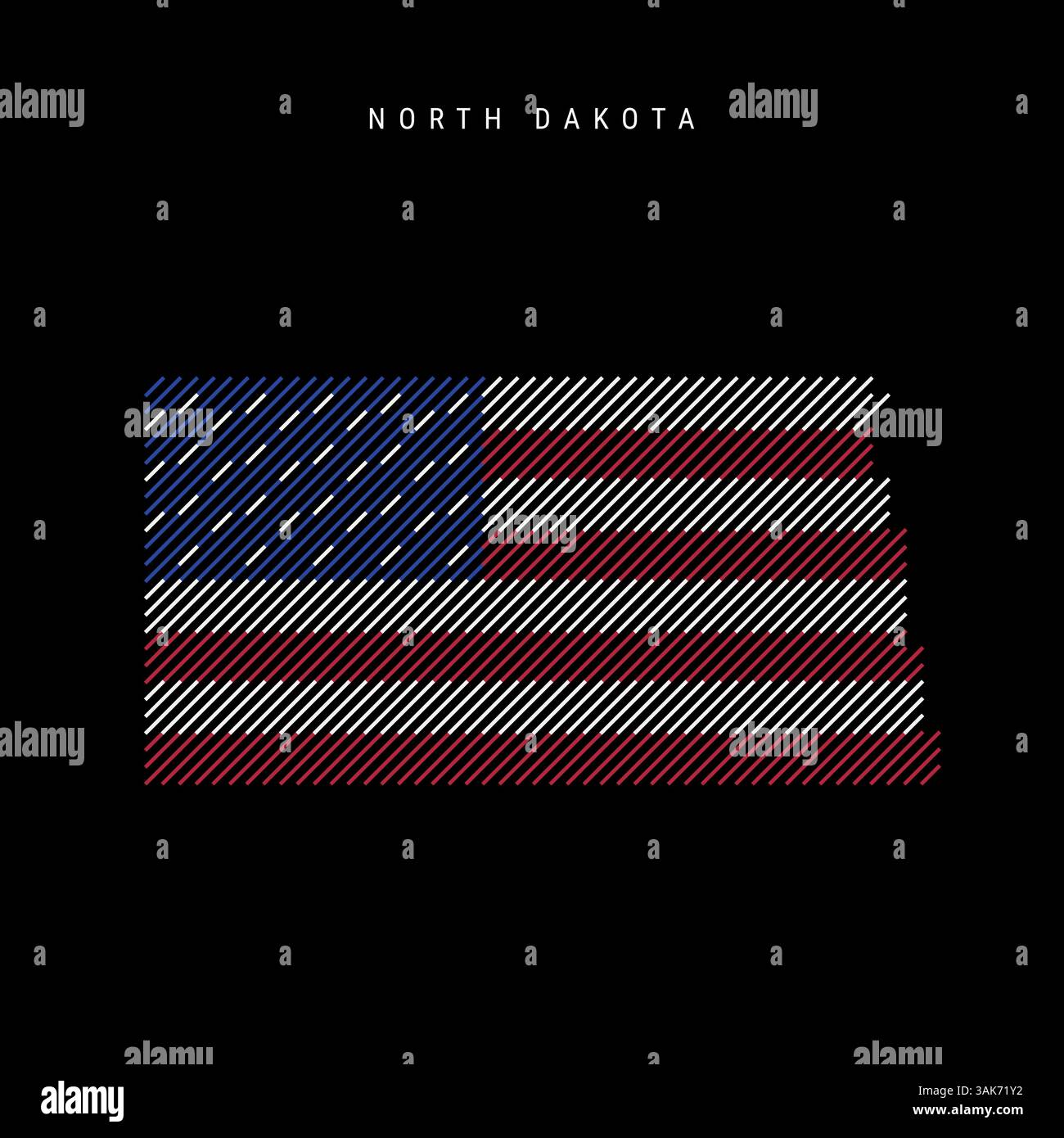 North Dakota US state hatched silhouette map of slanted parallel lines ...