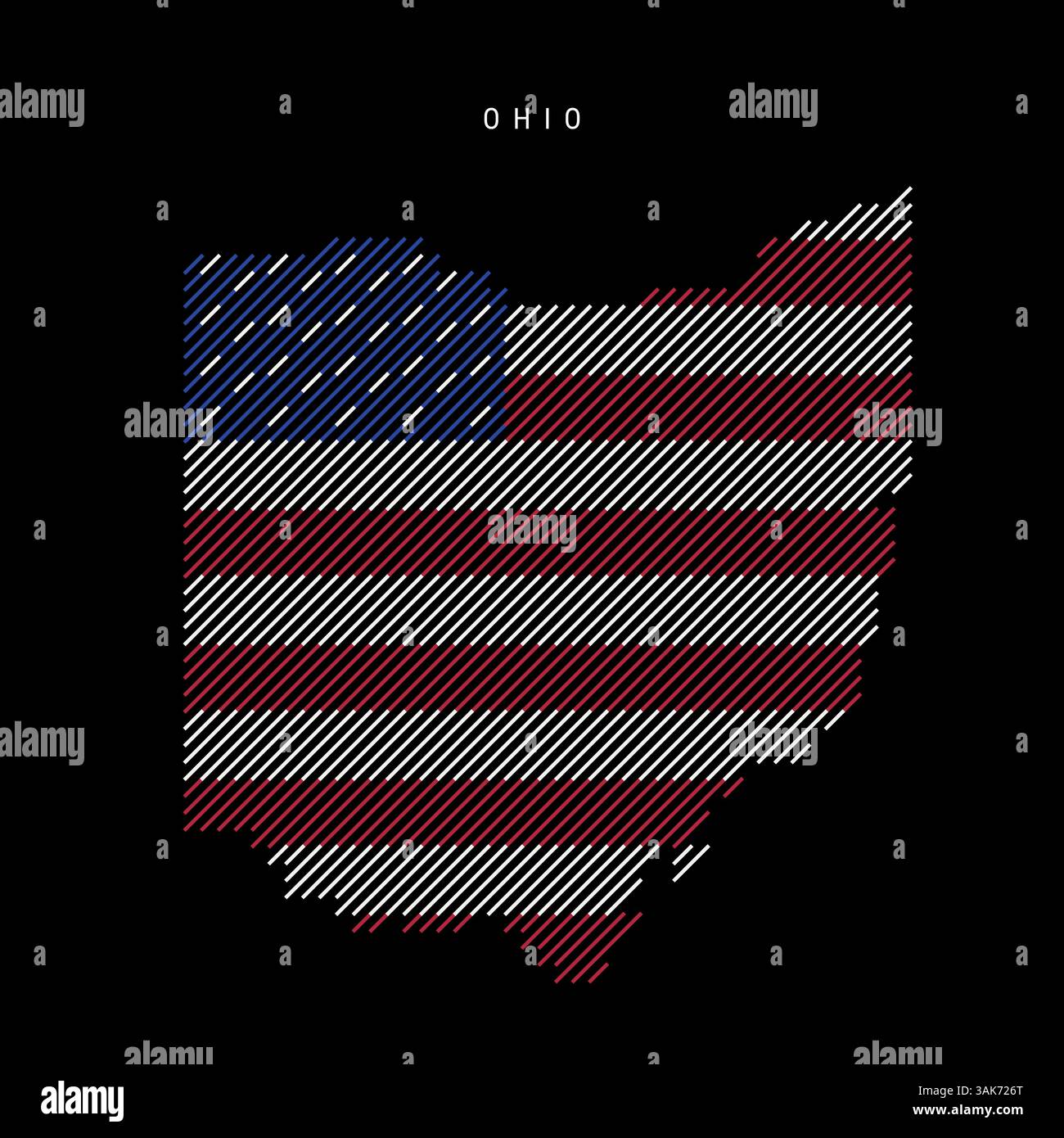 Ohio US state hatched silhouette map of slanted parallel lines pattern ...