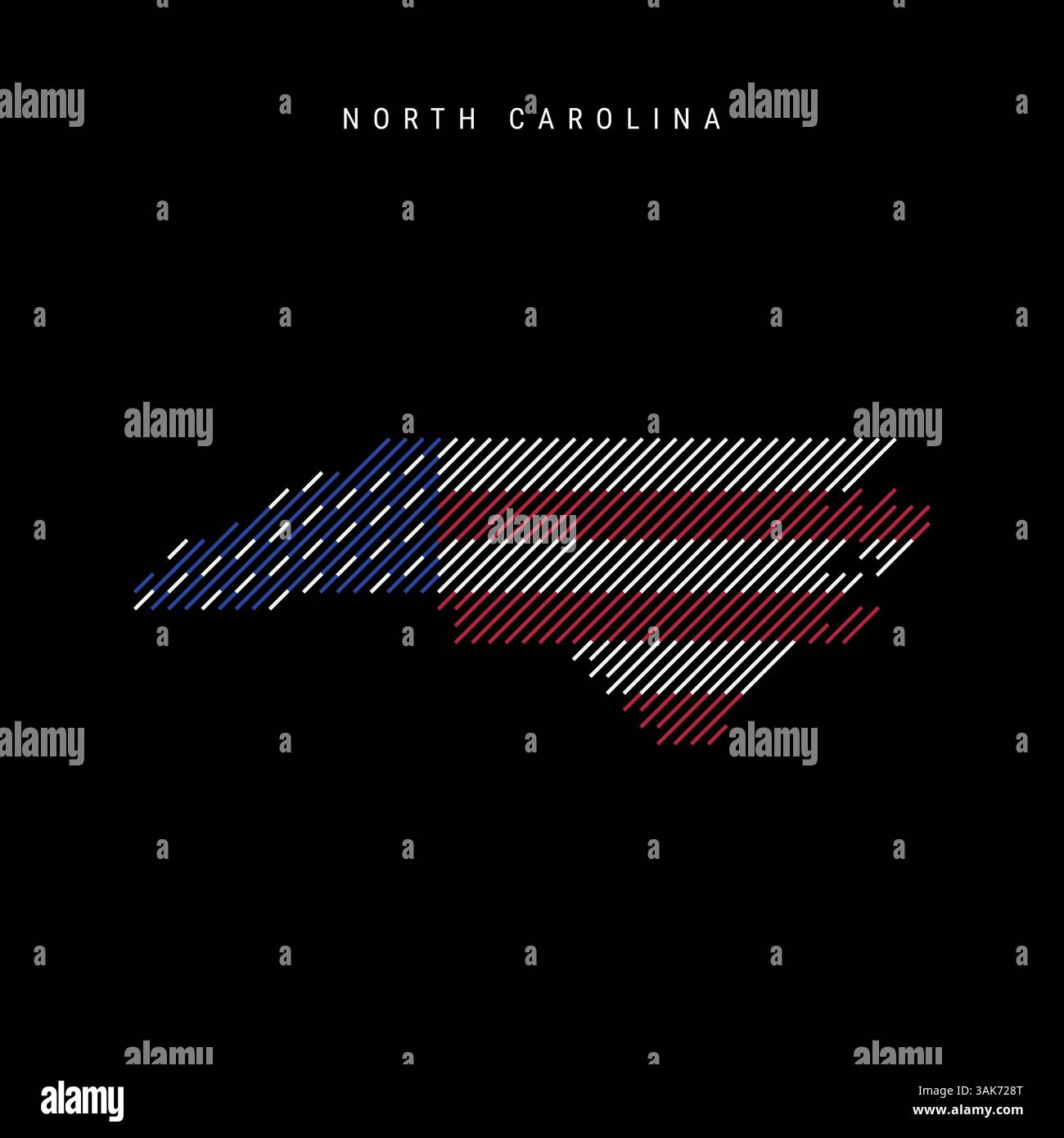 North Carolina US state hatched silhouette map of slanted parallel ...