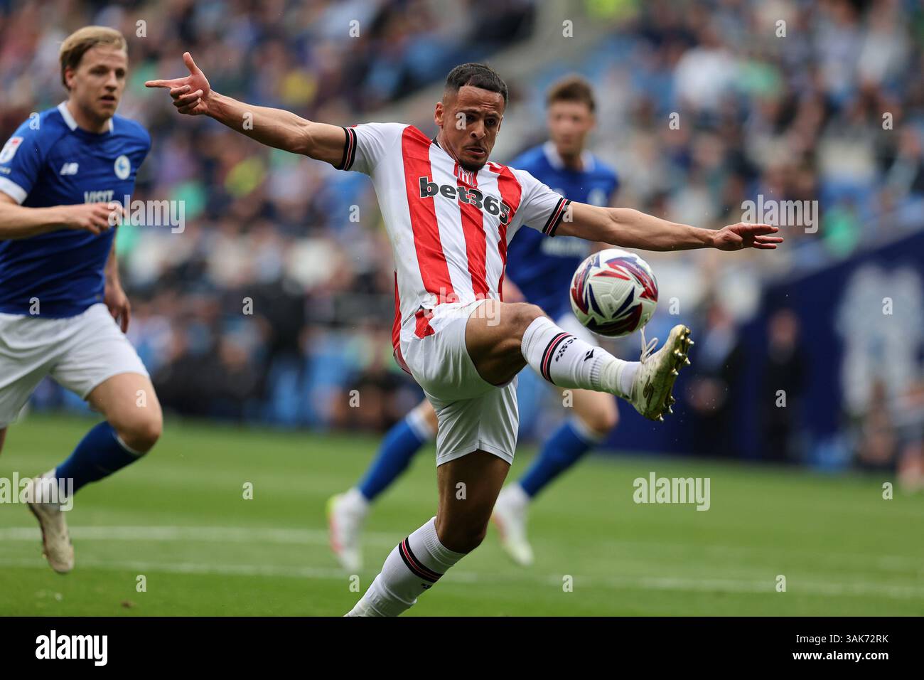 Cardiff, UK. 12th Apr, 2025. Ali Al-Hamadi of Stoke City in action. EFL ...
