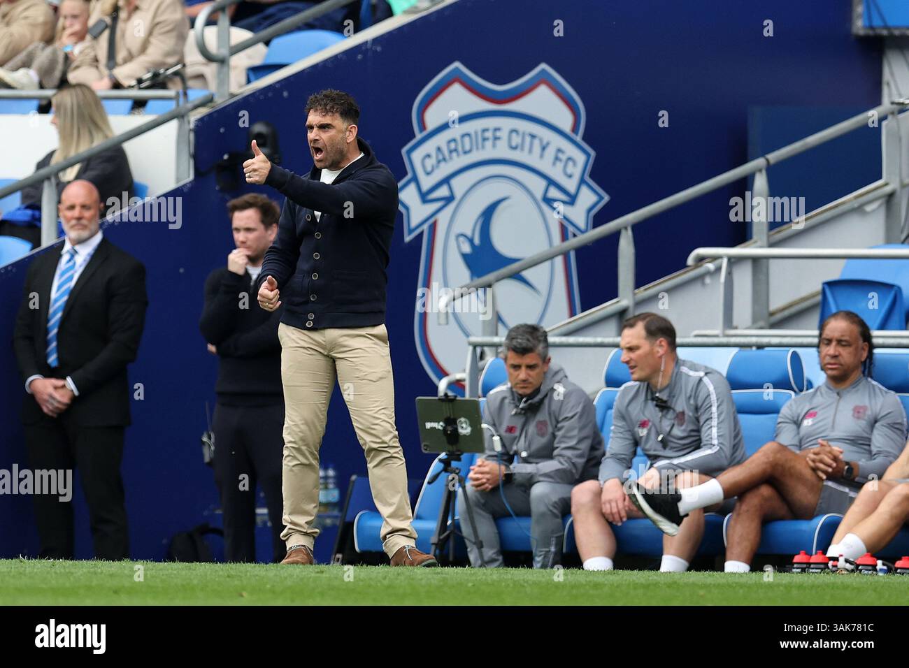 Cardiff, UK. 12th Apr, 2025. Omer Riza, the manager of Cardiff city ...