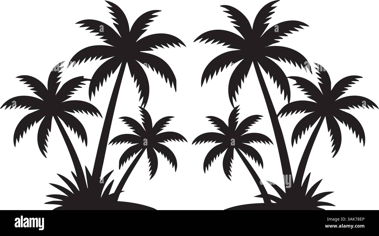 Black silhouette vector illustration of tropical palm trees on white background Stock Vector ...