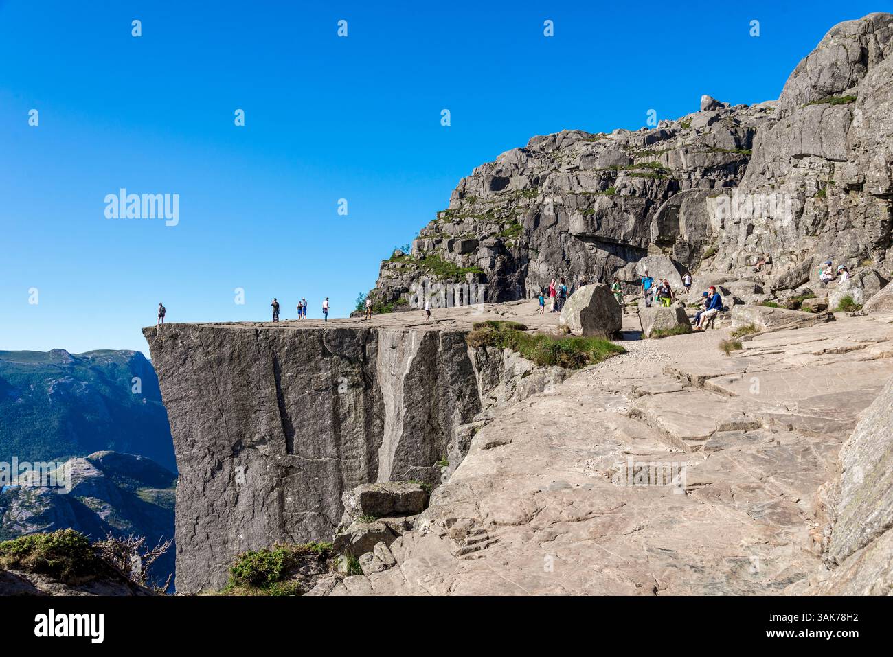Tourists Exploring Pulpit Rock Cliff on a Clear Sunny Day, Stavanger ...
