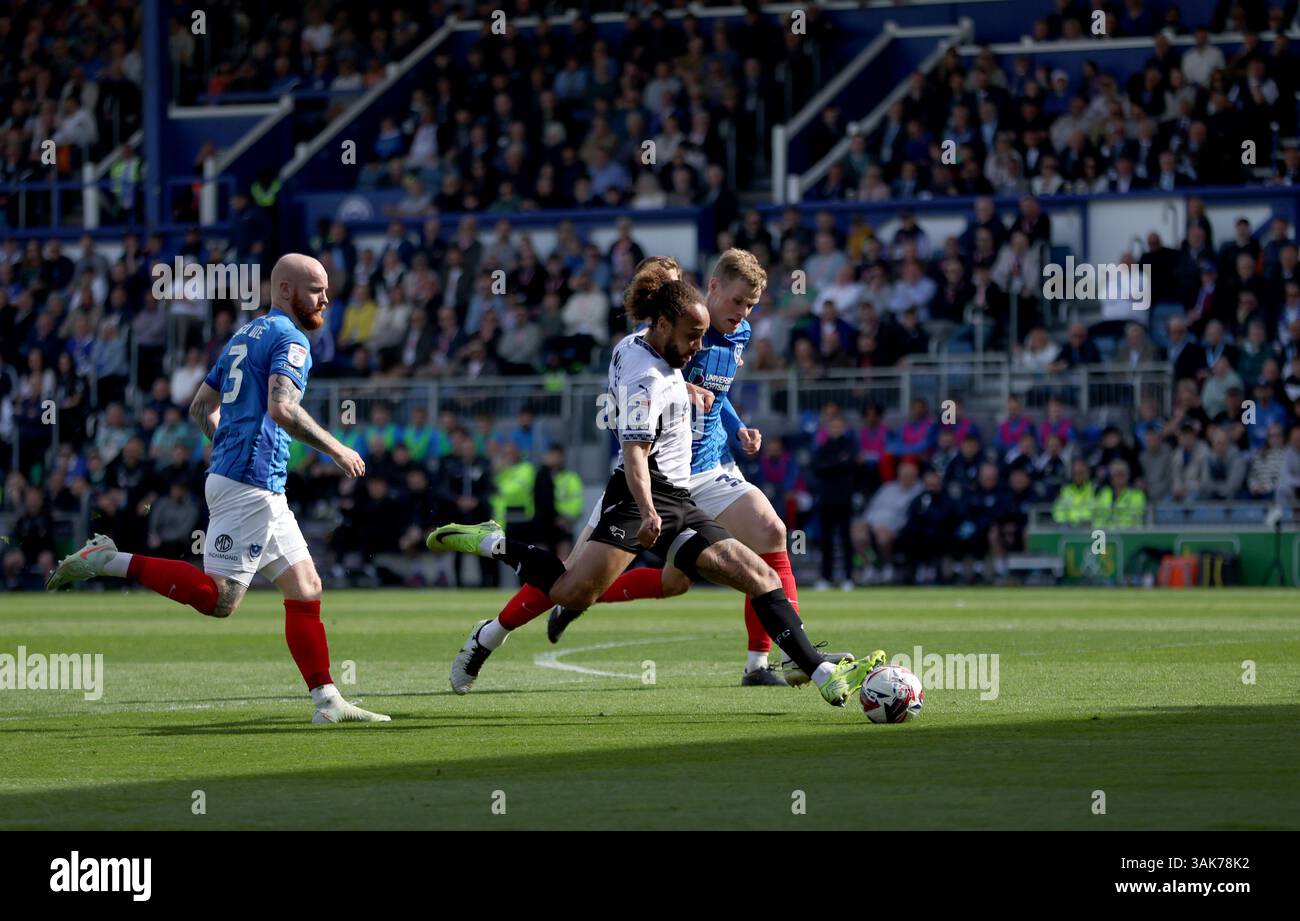Derby County's Marcus Harness has a shot on goal during the Sky Bet ...