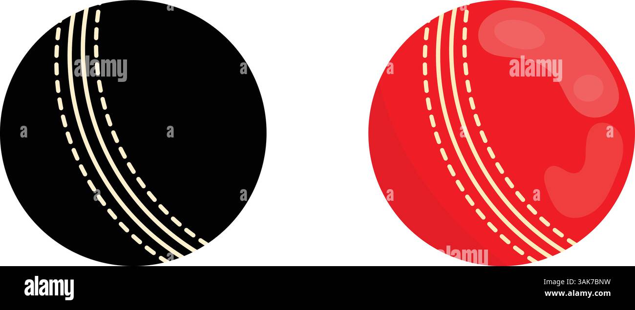 Minimalist vector illustration of a cricket ball on white background ...