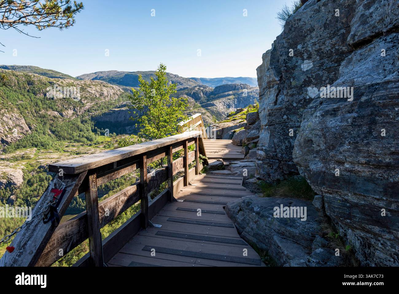 Fenced Wooden Boardwalk Along Cliffside on Preikestolen Hiking Trail ...
