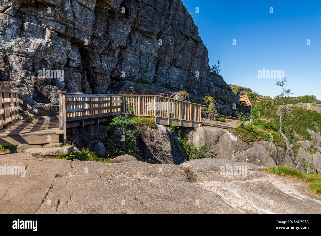 Scenic Wooden Pathway Along Rocky Cliff on a Rocky Preikestolen Hiking ...
