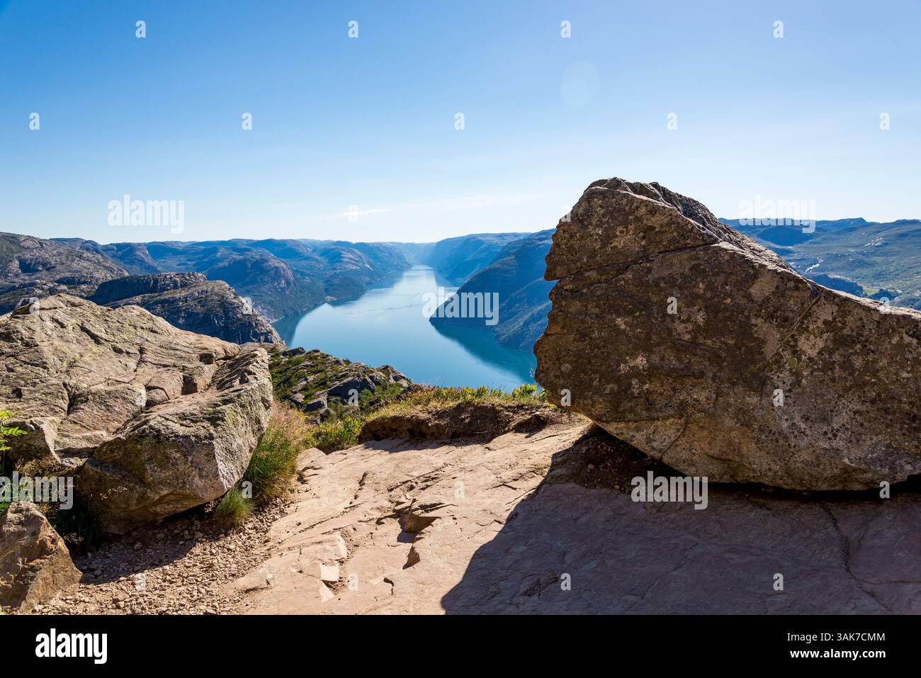 Spectacular View to Lysefjord Fjord Stretched Between Mountain Peaks ...