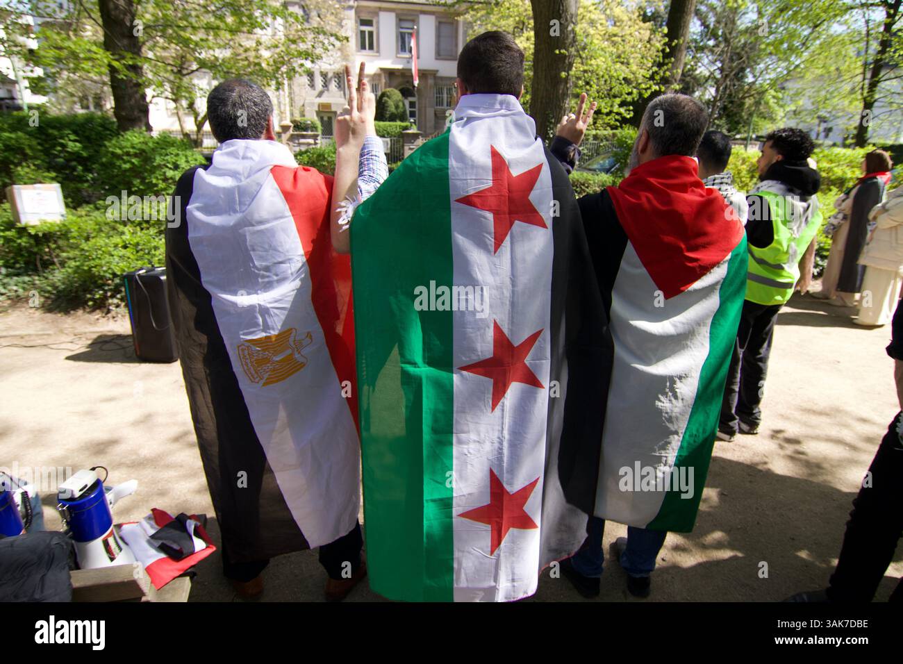 Frankfurt am Main, Germany. April 12, 2025. A protest in front of the ...