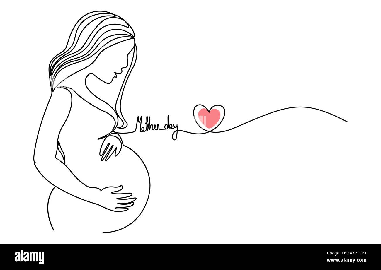 Happy Mother's Day concept one line drawing, Mother's Day Mom and Baby ...