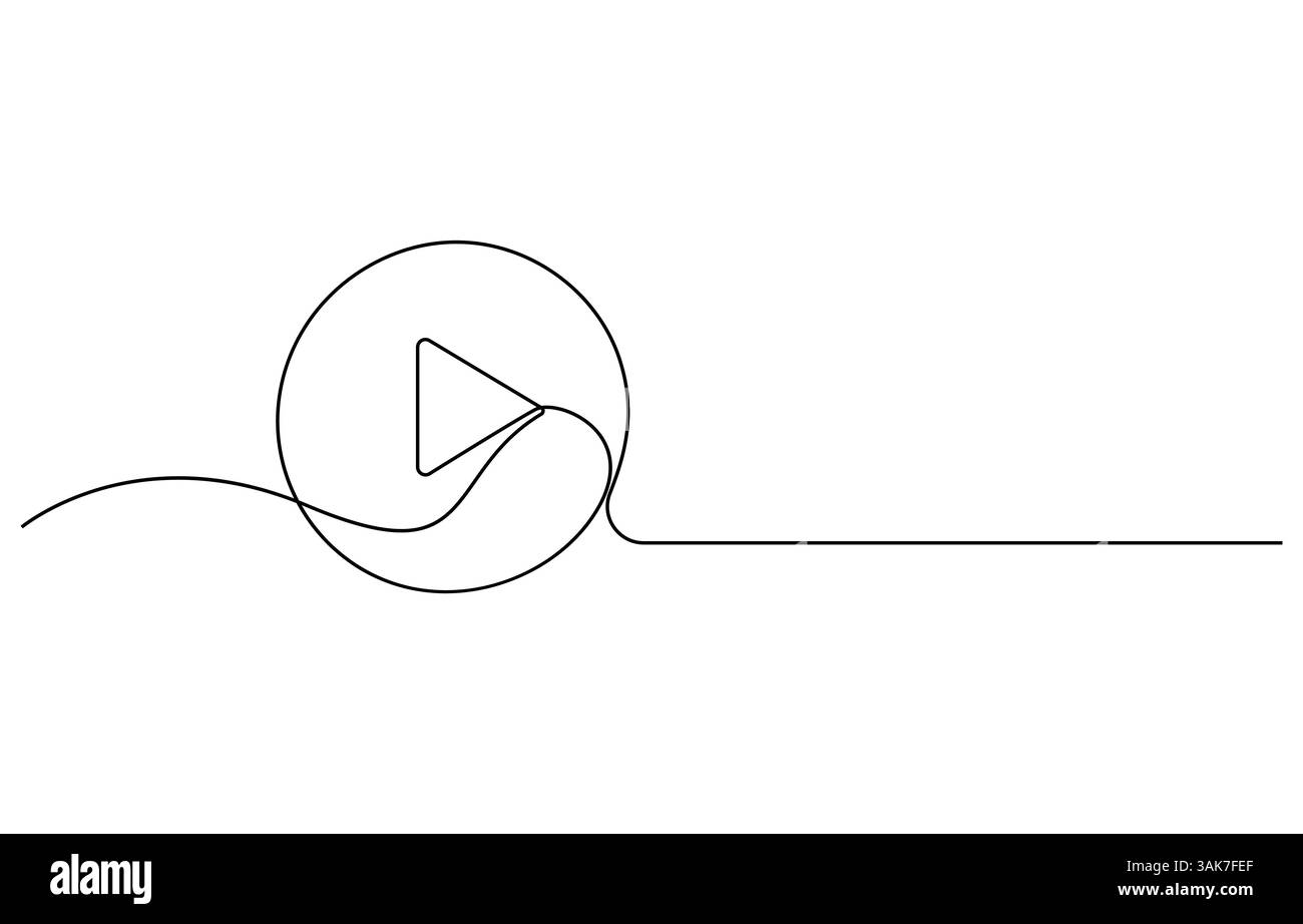 Continuous line drawing of play icon. Media, Video or music player ...