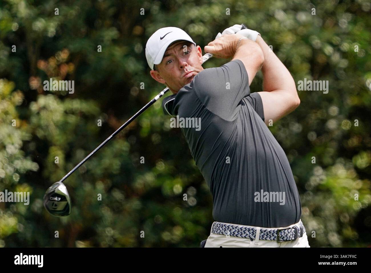 Rory McIlroy of Northern Ireland tees off during the second round of ...