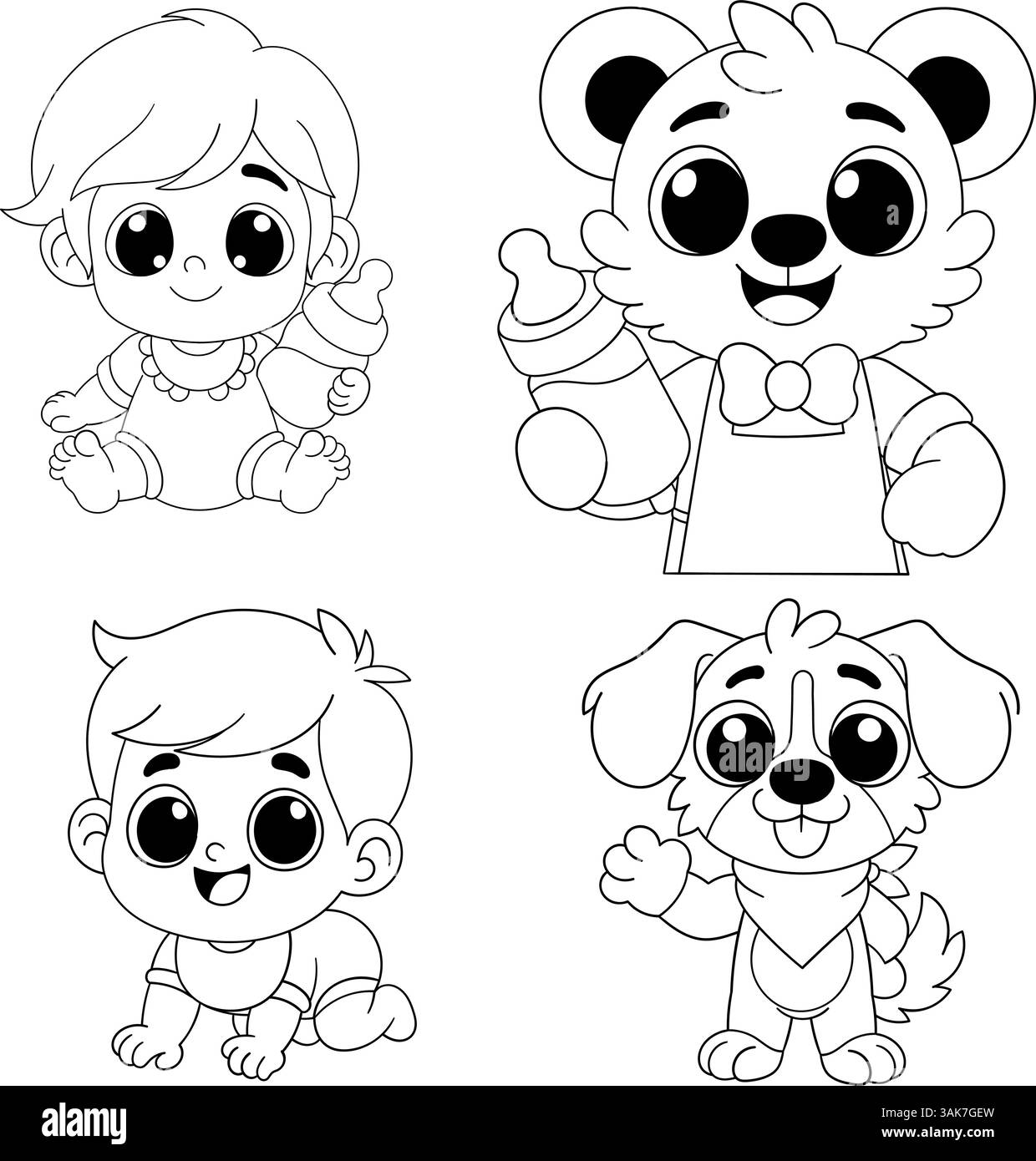 Cartoon set of adorable babies and animal characters including a bear ...