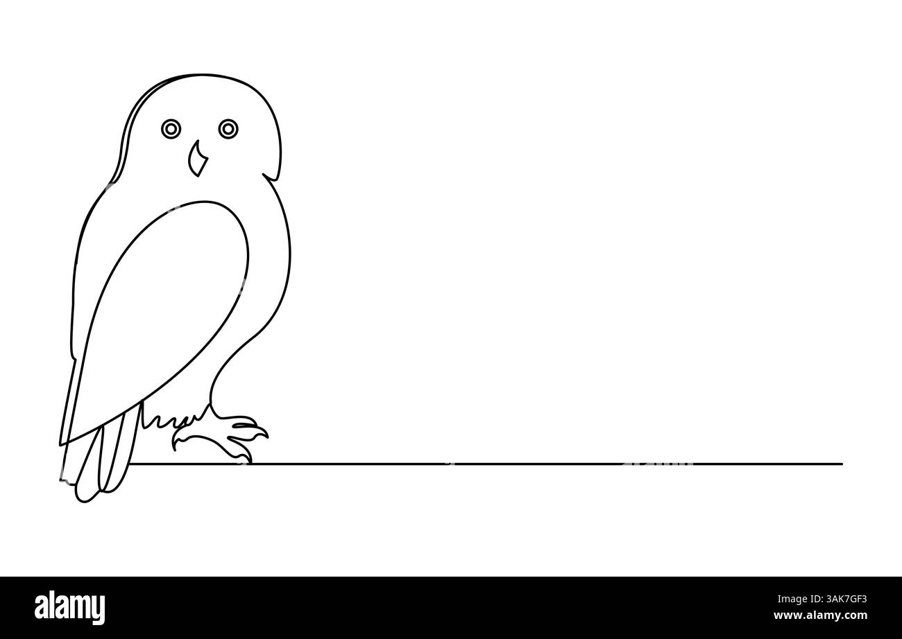 Continuous one line drawing wild bird owl. A bird of prey at night ...