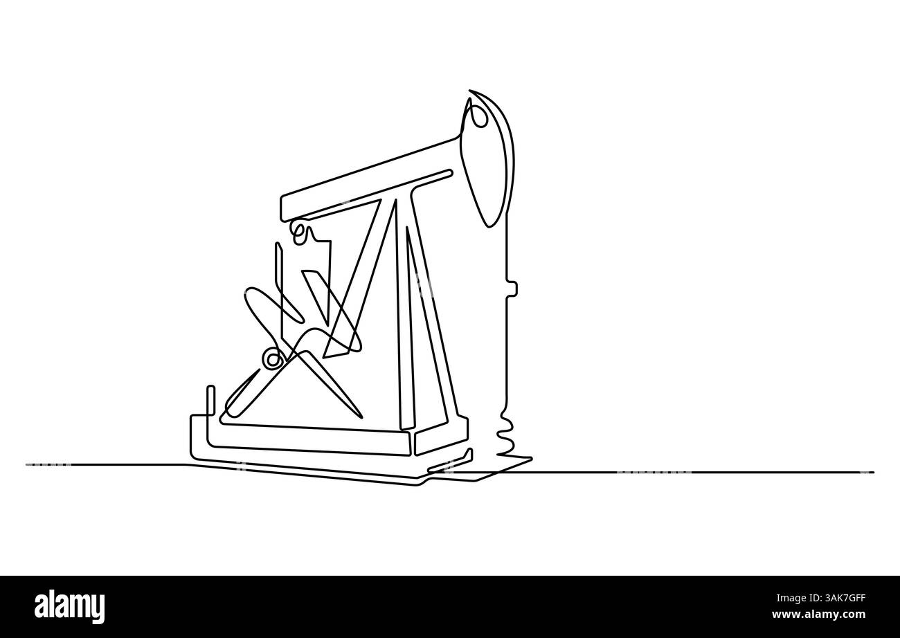Oil pump jack platform of One continuous line drawing Drilling rig ...