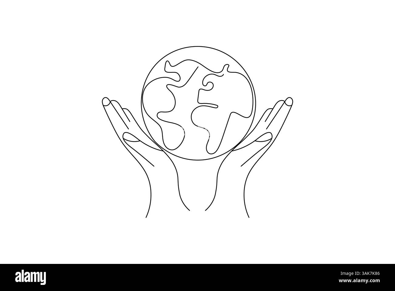 Globe of the Earth one line art planet minimalist design on white ...