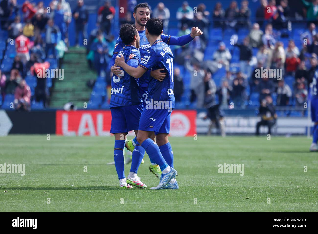 GETAFE, SPAIN - APRIL 12, 2025: Celebrating a goal during LaLiga match ...