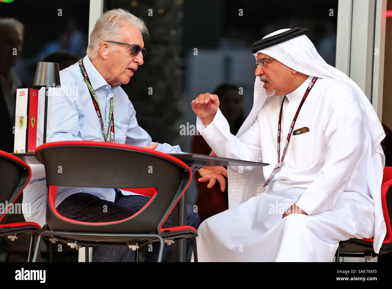 Sakhir, Bahrain. 12th Apr, 2025. (L to R): Piero Ferrari (ITA) Ferrari ...