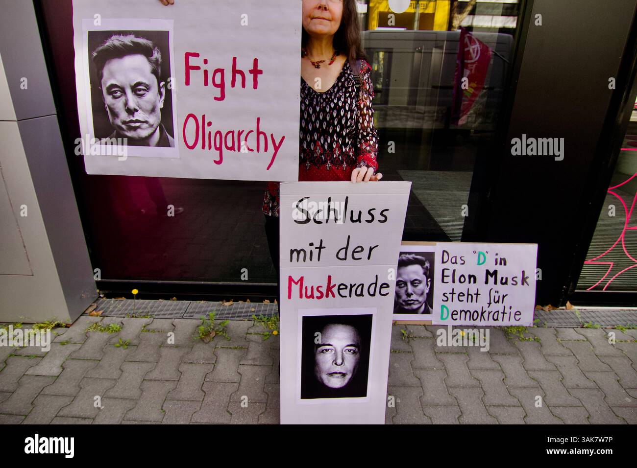Frankfurt am Main, Germany. April 12, 2025. A protest in front of Tesla ...