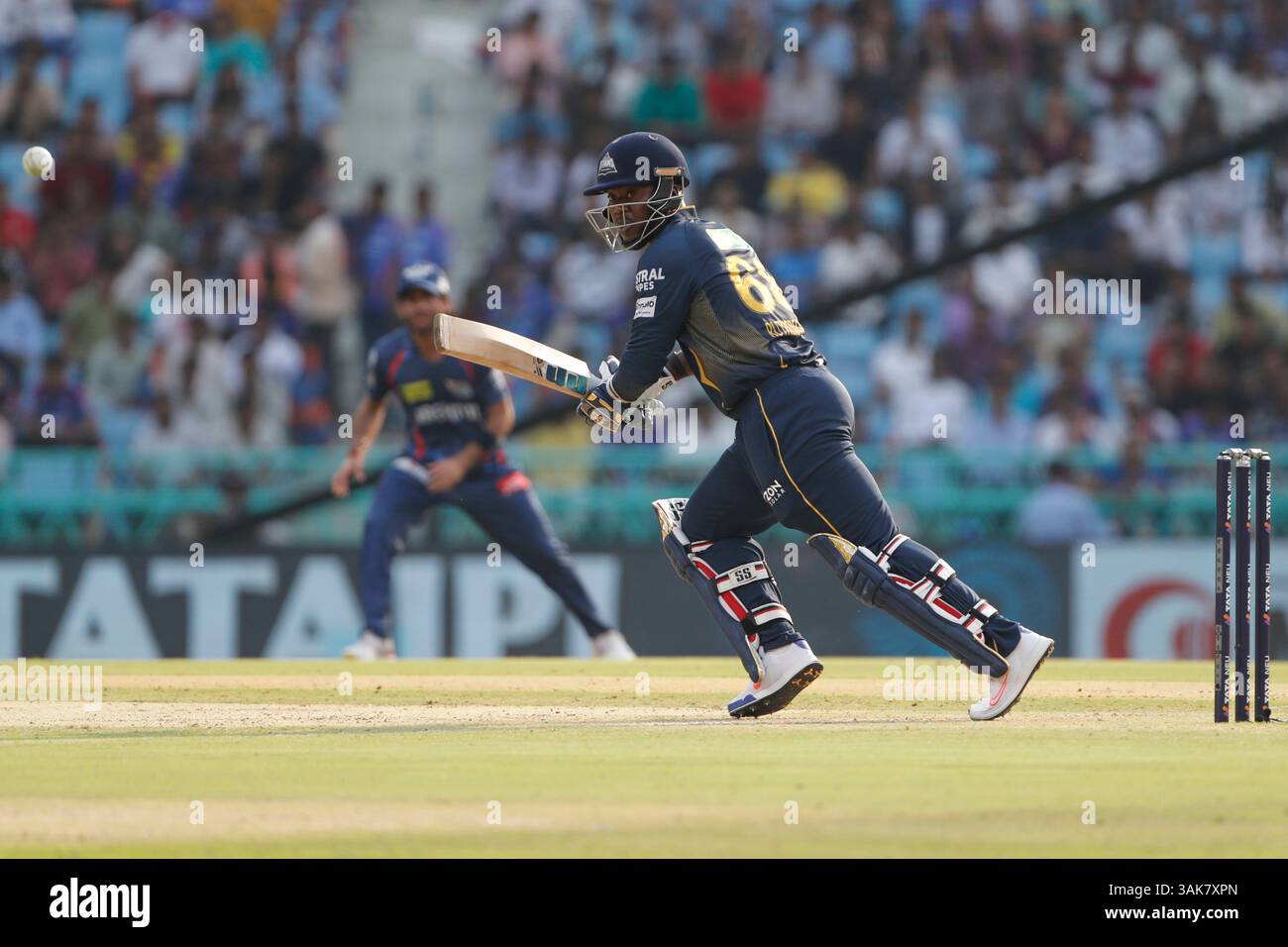 LUCKNOW, INDIA - APRIL 12: Sherfane Rutherford of Gujrat Titans play a ...