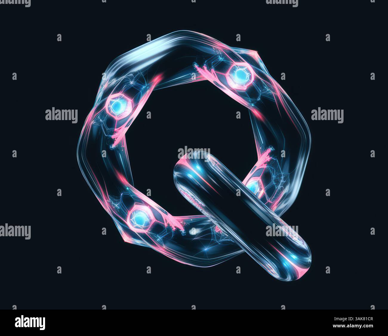 A stunning 3D render of the letter Q, styled with a futuristic, neon ...