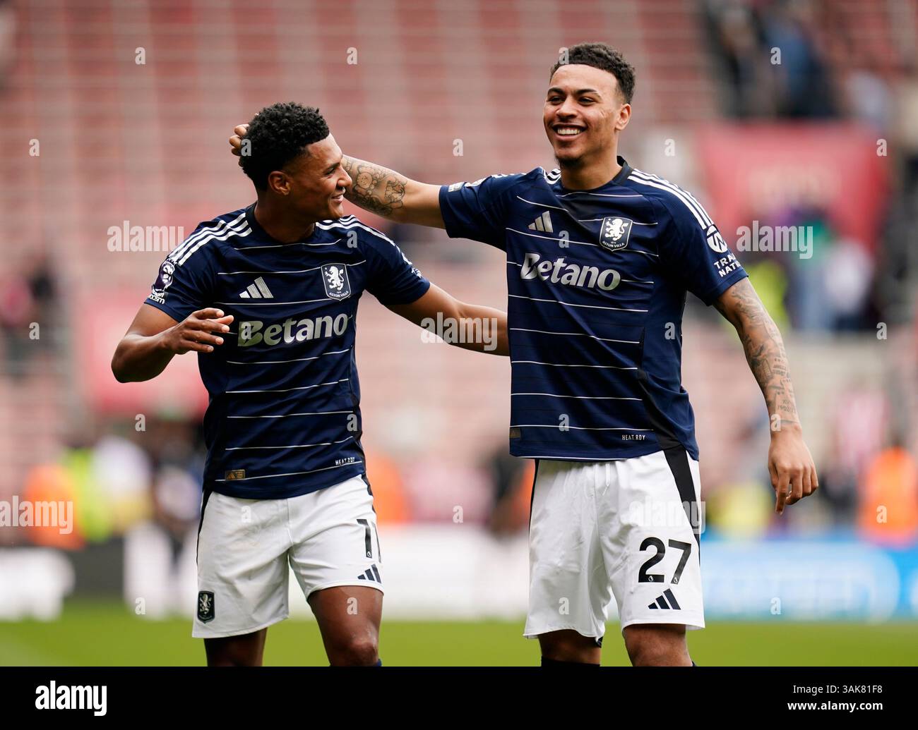 Aston Villa's Ollie Watkins and Morgan Rogers celebrate after the ...