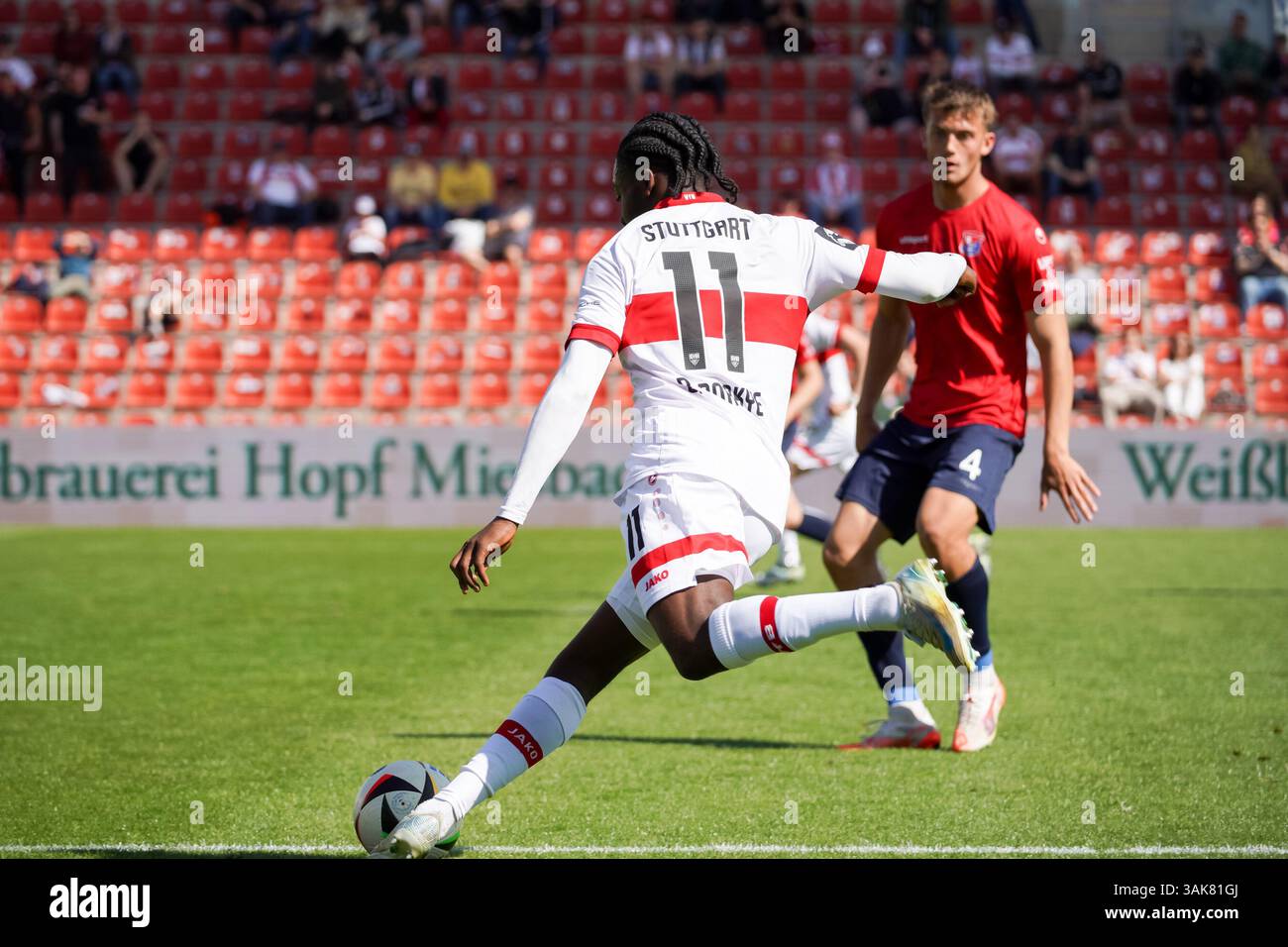 Unterhaching, Deutschland. 12th Apr, 2025. Benjamin Boakye (VfB ...