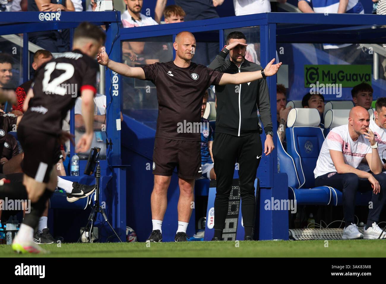 LONDON, UK - 12th Apr 2025: Bristol City Head Coach Liam Manning reacts ...