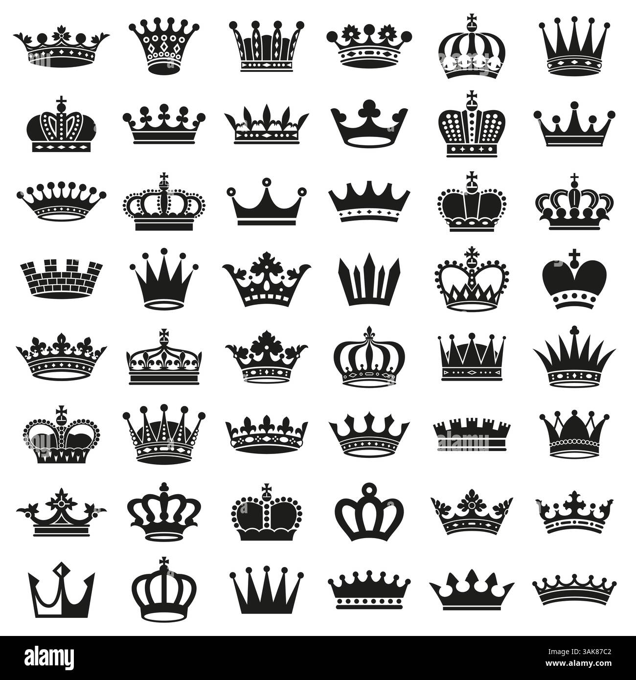 Medieval royal crown queen monarch king lord silhouette icons set ...