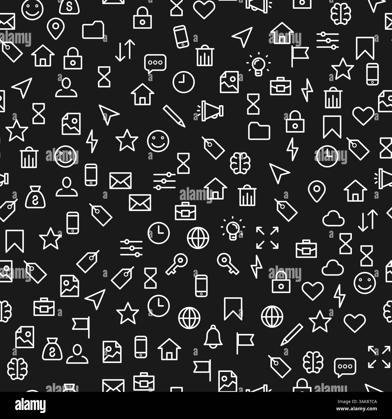 Seamless pattern of social white icons on a black background, on which ...