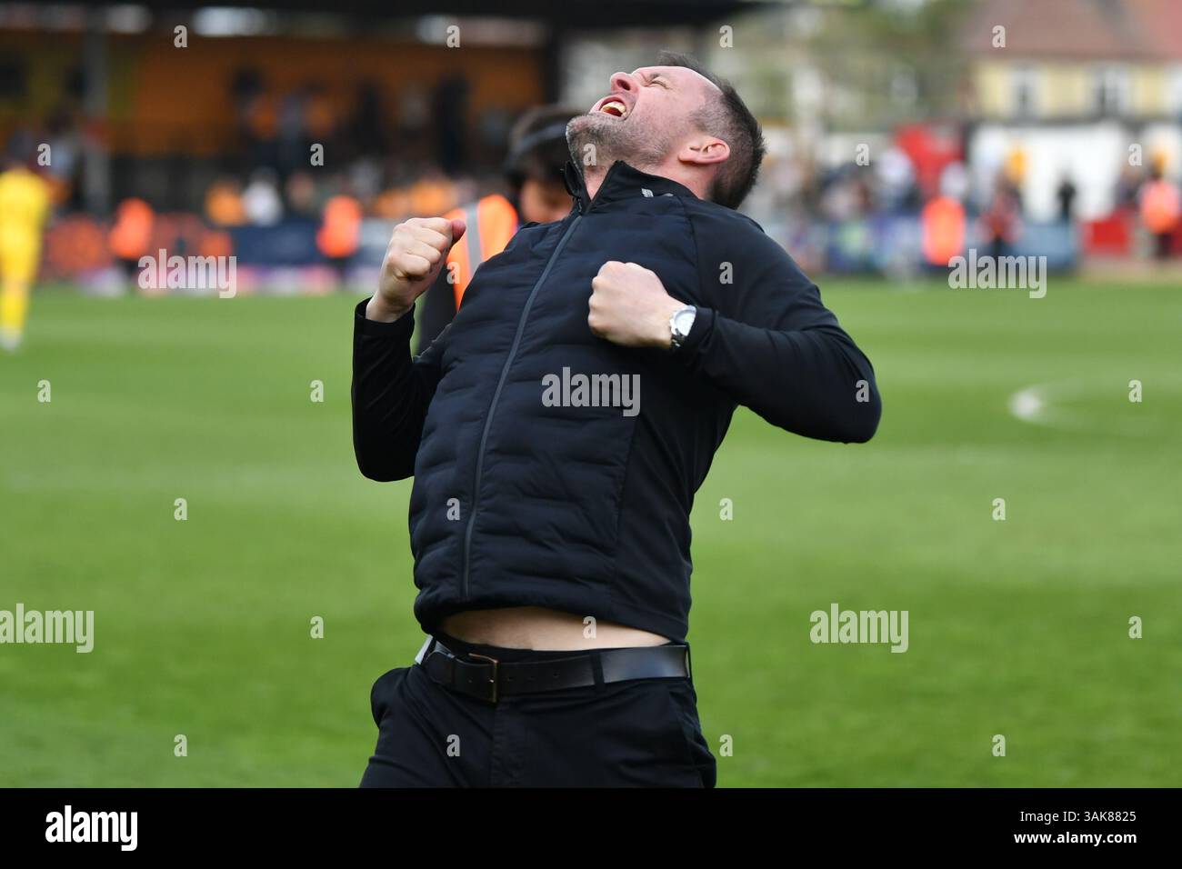 Cambridge, England. 12th Apr 2025. Nathan Jones celebrates after the ...