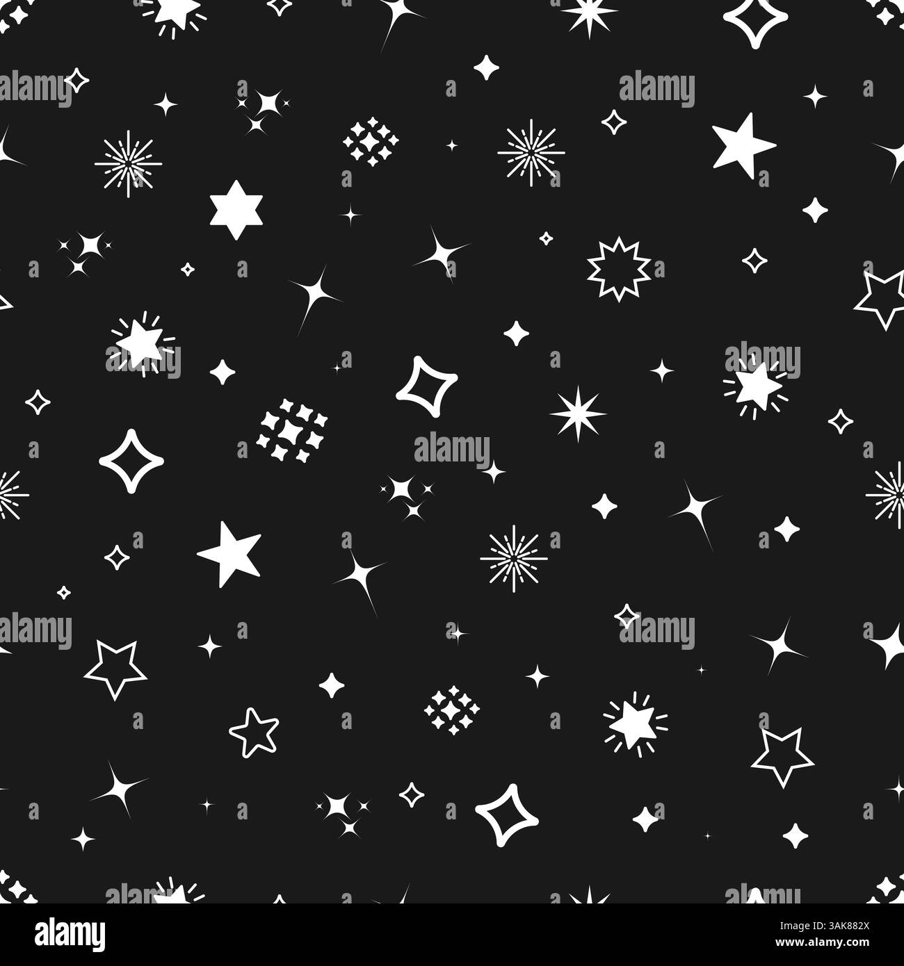 Vector seamless pattern on black star background, flat style for web ...