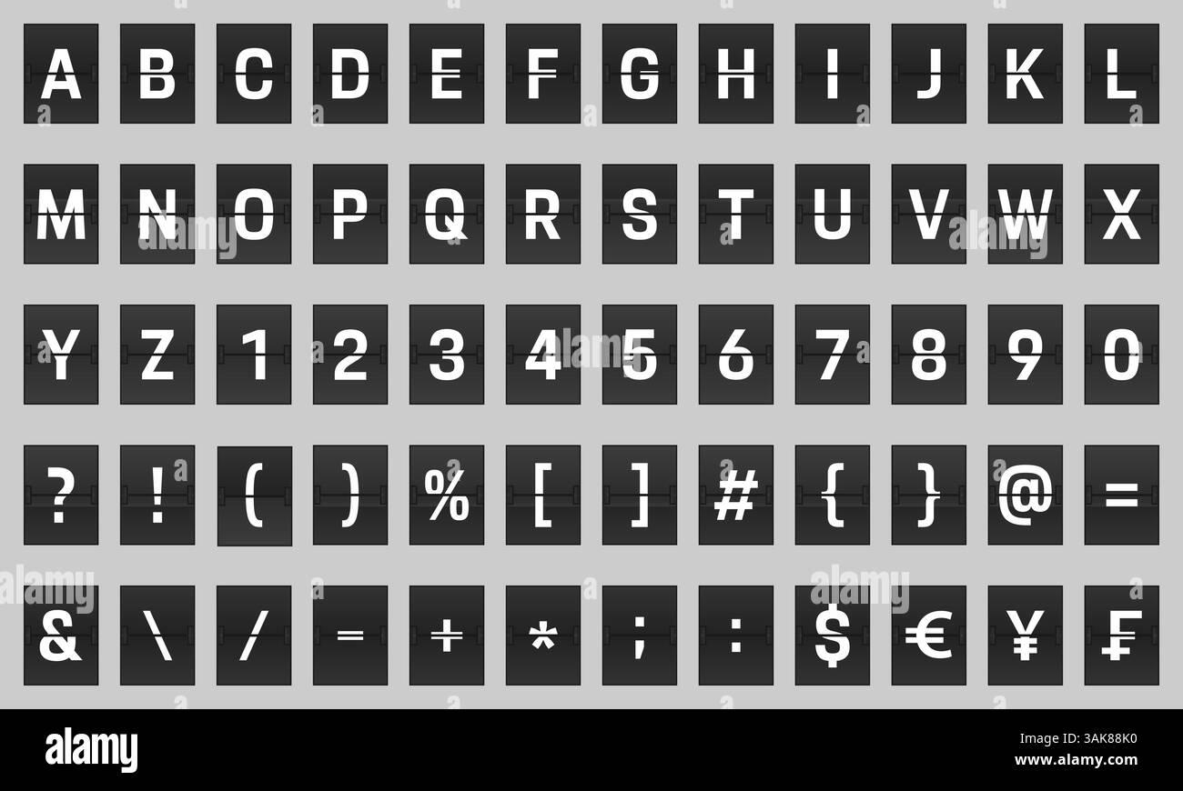 Airport split-flap display board panel font, white font on dark ...